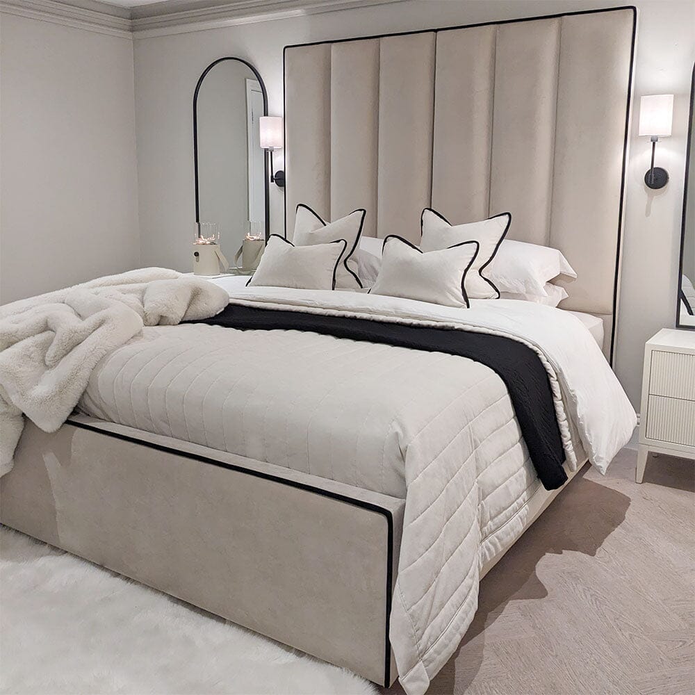 Hugo Luxury Tall Panelled Bed With Contrast Piping British Bed Co